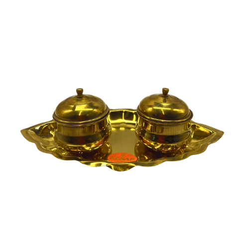Buy BRASS LEAF PLATE WITH 2 SIMIZH – Lakshmi Stores UK